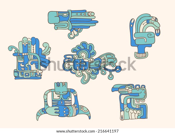 Color Aztec Symbols Set Stock Vector (Royalty Free) 216641197 ...