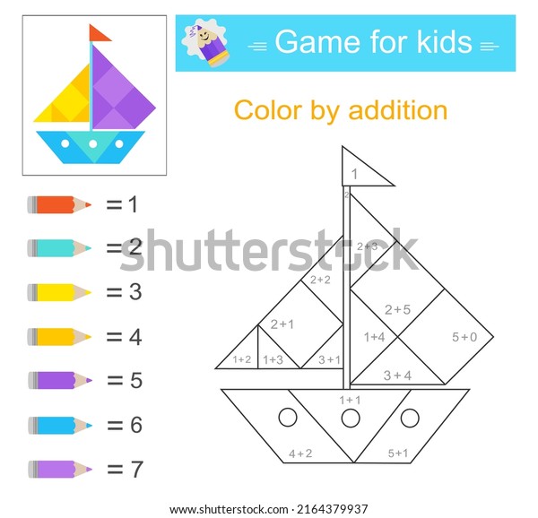Color By Addition Math Activity Kids Stock Vector (Royalty Free ...