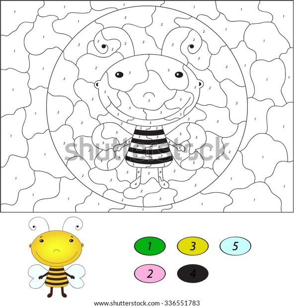 Color by number educational game for kids. Funny cartoon bee. Vector ...