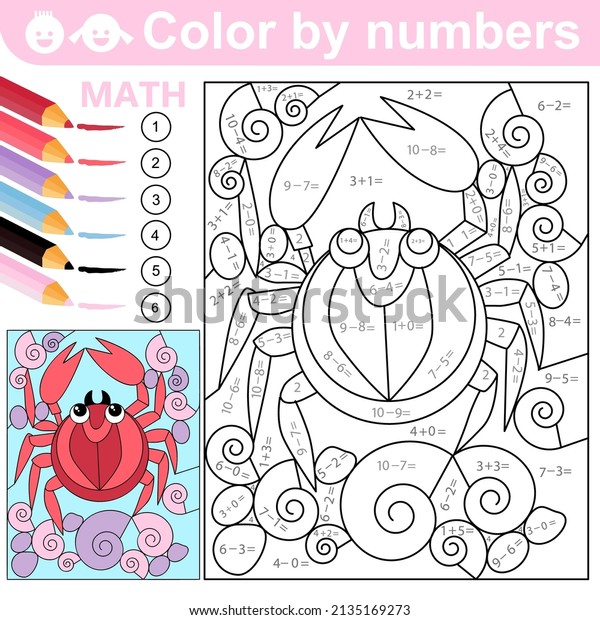 Color By Numbers Addition Subtraction Worksheet Stock Vector (Royalty ...
