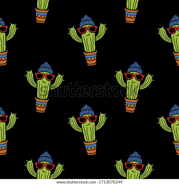 Color Cactus Cap Pot Seamless Pattern Stock Vector (Royalty Free ...