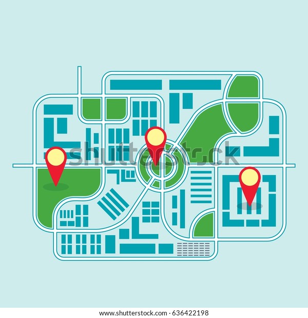 Color City Map Red Markers Streets Stock Vector (Royalty Free ...