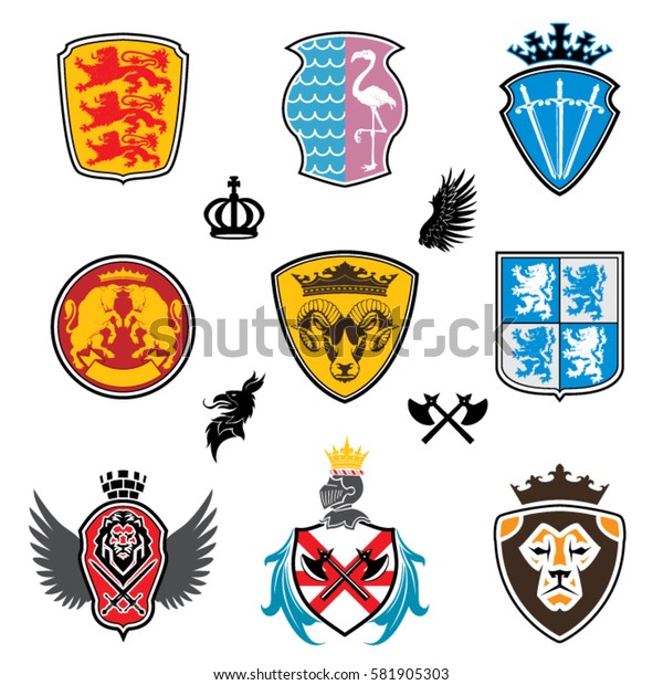 Color Collection Heraldry Set Nine Various Stock Vector (Royalty Free ...