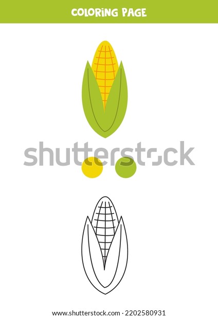Color Cute Cartoon Corn Coloring Page Stock Vector (Royalty Free ...