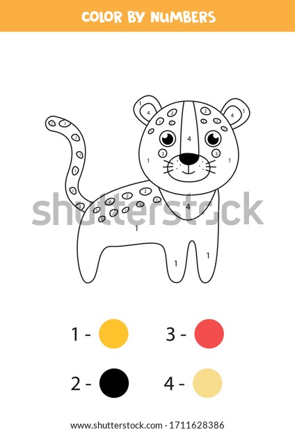 Color Cute Cartoon Leopard By Numbers Stock Vector (Royalty Free ...