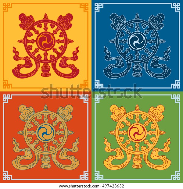 Color Dharma Wheel Dharmachakra Icons Symbols Stock Vector (Royalty ...
