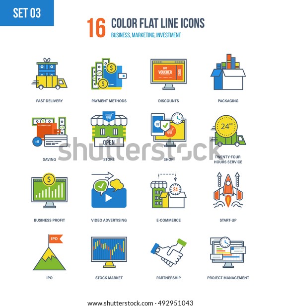 Color Flat Line Icons Set Stock Stock Vector (Royalty Free) 492951043 ...