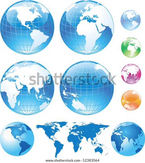 Color Glossy Globes Map Stock Vector (Royalty Free) 52383064 | Shutterstock