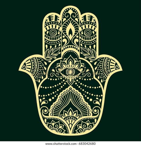Color Hamsa Hand Drawn Symbol Decorative: vector de stock (libre de ...