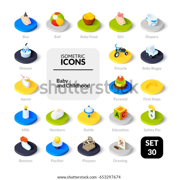 Color Icons Set Flat Isometric Illustration Stock Vector (Royalty Free ...