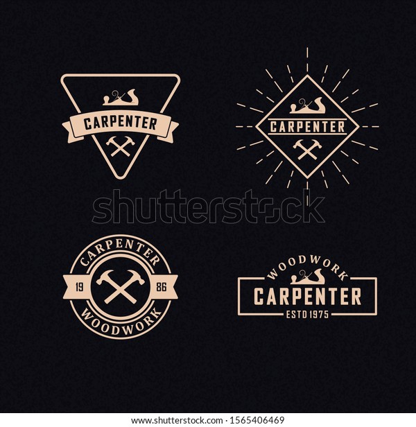 Color Illustration Set Carpenter Logos On Stock Vector (Royalty Free ...