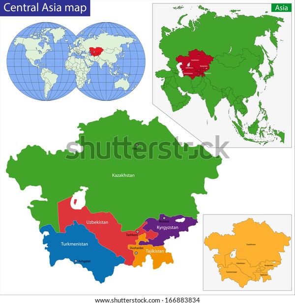 Color Map Central Asia Divided By Stock Vector (Royalty Free) 166883834
