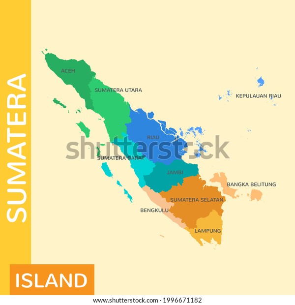 Color Map Island Sumatra Administrative Areas Stock Vector (Royalty ...