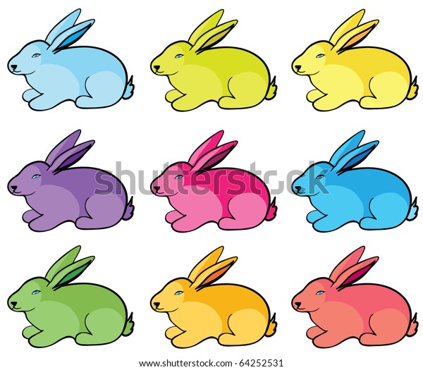 Color Rabbits On White Background Stock Vector (Royalty Free) 64252531