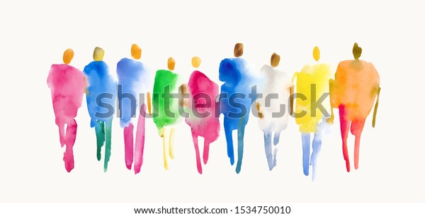 Cubierta de color con acuarelas en forma de grupo de personas. Silueta ...