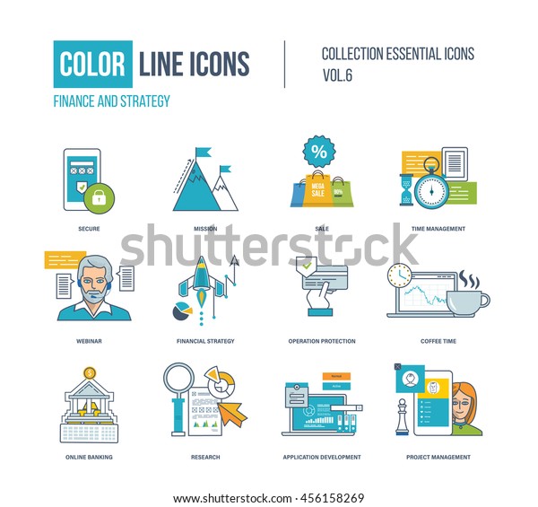Color Thin Line Icons Set Secure Stock Vector (Royalty Free) 456158269 ...