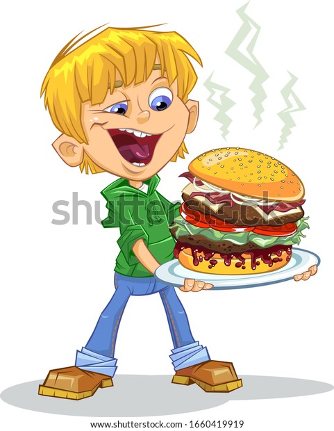 Color Vector Illustration Cartoon Boy Eating 库存矢量图（免版税）1660419919