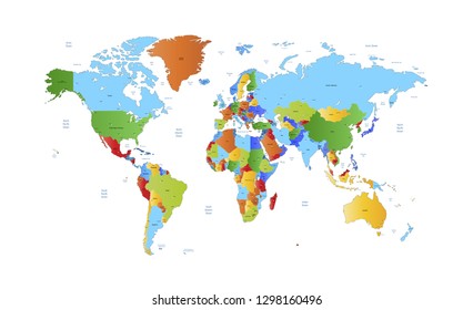 Detailed Vector World Map Blue Yellow: vector de stock (libre de ...