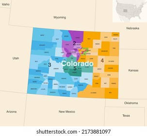 Colorado State Counties Colored By Congressional Stock Vector (Royalty ...