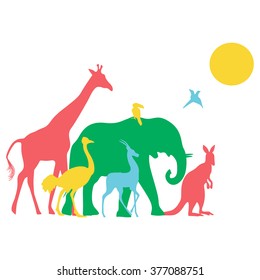 Vektor Stok Colorful Overlapping Shapes Wild Animals Editable (Tanpa ...