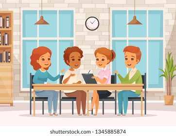 Colored Cartoon Group Therapy Composition Teenagers Stock Vector ...