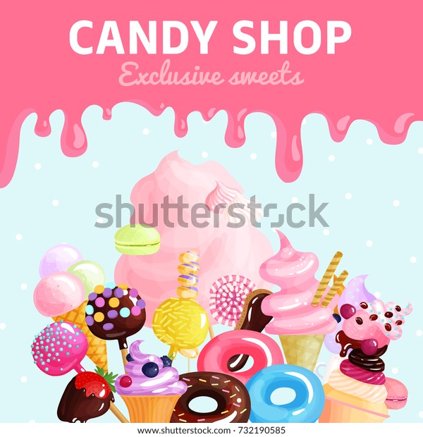 Colored Cartoon Sweets Candy Shop Poster: vetor stock (livre de ...