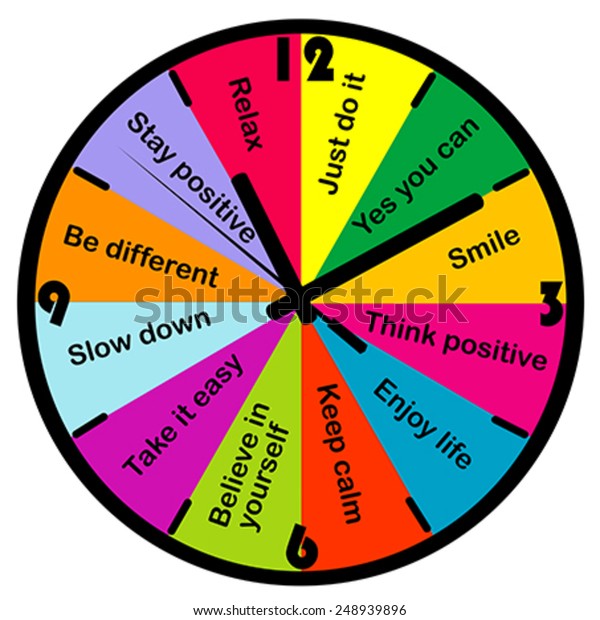 Colored Clock Motivation Positive Thinking Messages: vector de stock ...