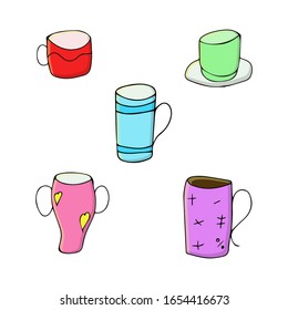 Colored Cupscoffee Mugs Vector Cartoon Illustrations Stock Vector ...