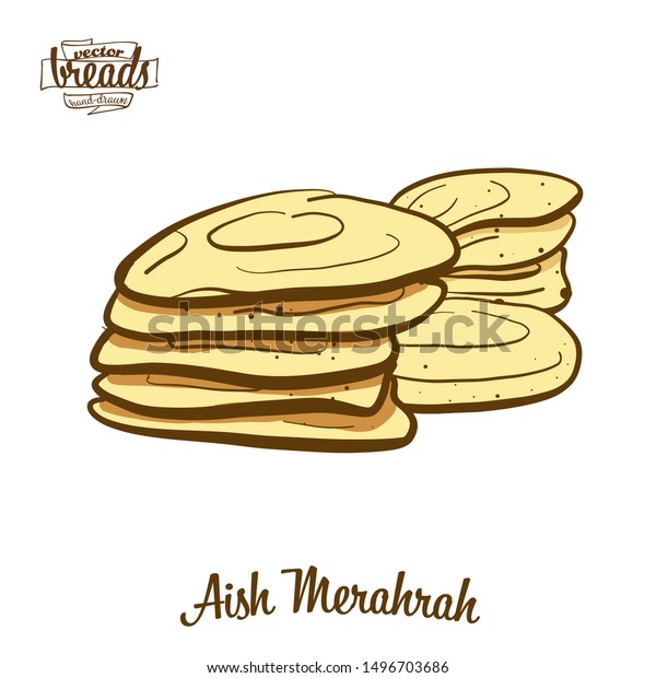 Colored drawing of Aish Merahrah bread. Vector illustration of ...