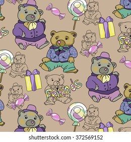 Colored Drawing Vintage Teddy Bears Vector Stock Vector (Royalty Free ...
