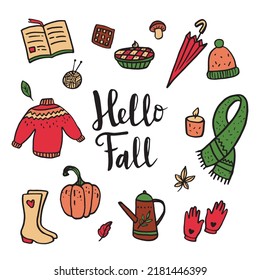 Colored Fall Doodle Set Autumn Stickers Stock Vector (Royalty Free ...