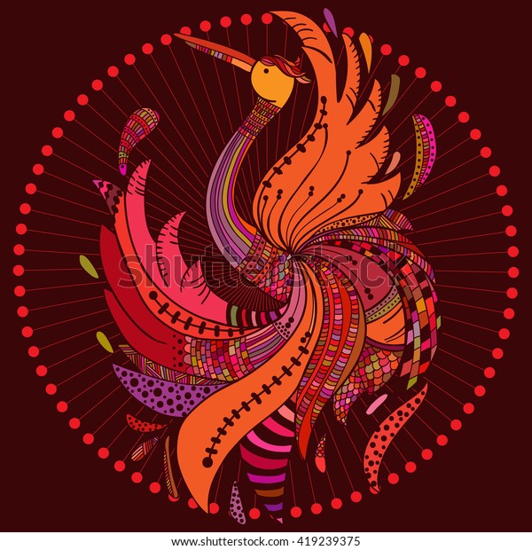 Colored Fire Bird Zentangle Style: vector de stock (libre de regalías ...