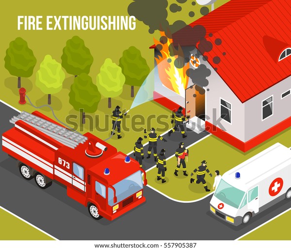 Colored Fire Department Composition Situation Fire Stock Vector ...