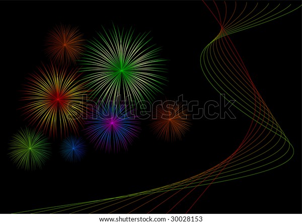 Colored Fireworks Iridescent Lines On Black Stock Vector (Royalty Free ...