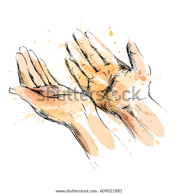 Colored Hand Sketch Begging Hands Vector Stock Vector (Royalty Free ...