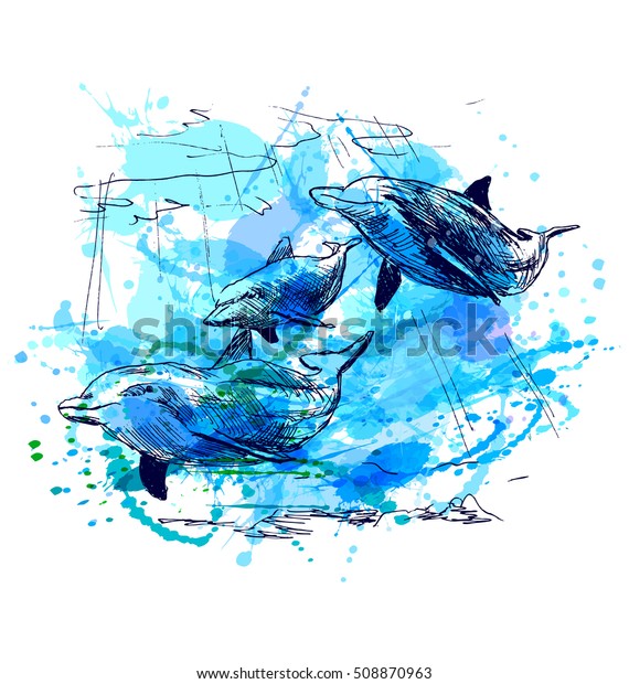 Colored Hand Sketch Dolphins Vector Illustration 库存矢量图（免版税）508870963 ...