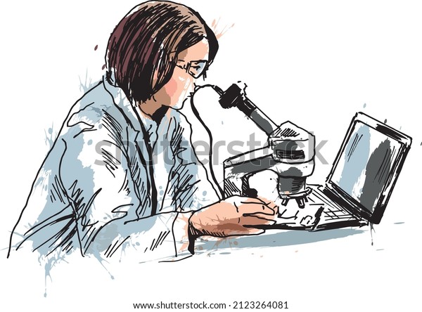 Colored Hand Sketch Scientist Work Vector: เวกเตอร์สต็อก (ปลอดค่า ...
