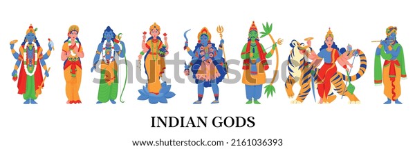 Colored Isolated Ancient Indian Hindu Gods: เวกเตอร์สต็อก (ปลอดค่า ...