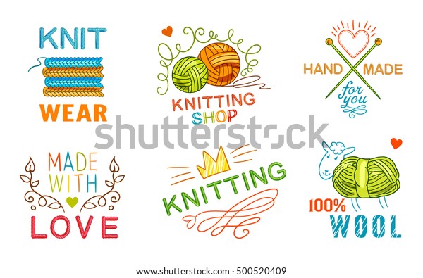 Colored Isolated Hand Made Knit Logo Stock Vector (Royalty Free ...