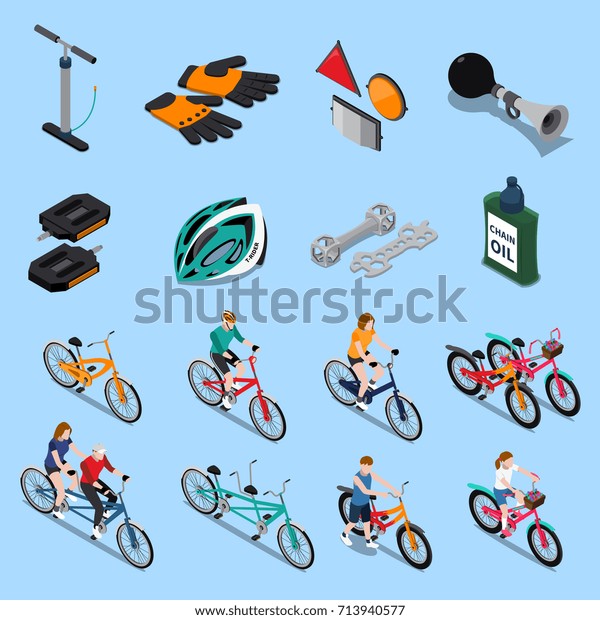 Colored Isometric Bicycle Isometric Icon Set Stock Vector (Royalty Free ...