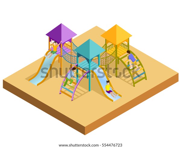 Colored Isometric Playground Composition Little Childrens Stock Vector ...
