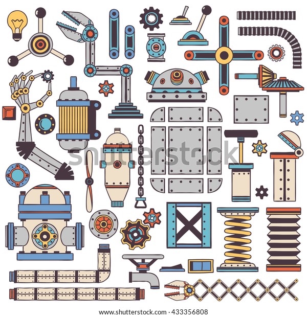 Colored Machinery Components Spare Parts Stroke Stock Vector (Royalty ...