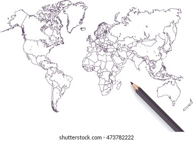 Colored Pencil World Map Illustration Stock Vector (Royalty Free) 473782222