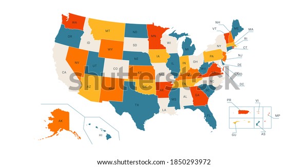 Colored Political Us Map Titles States Stock Vector (Royalty Free ...