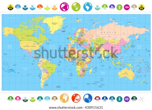 Colored Political World Map Round Flat Stock Vector (Royalty Free ...