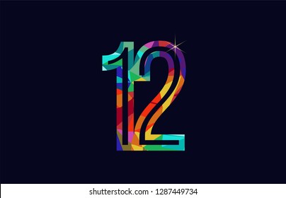 Colored Rainbow Number 12 Logo Design Stock Vector (Royalty Free ...