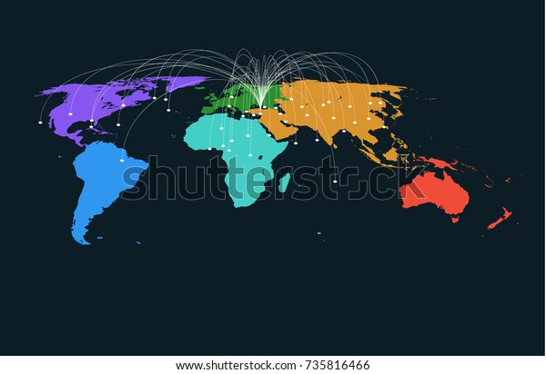 Colored Region World Map Connections Vector Stock Vector (Royalty Free ...