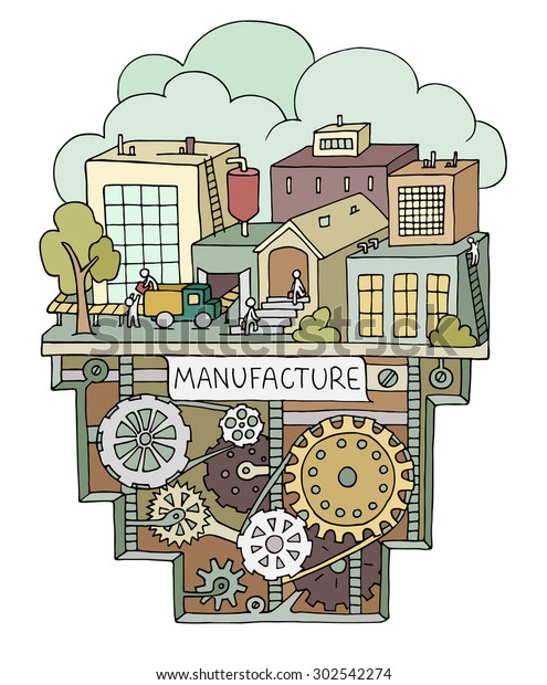 Colored Sketch Factory Work Working People เวกเตอร์สต็อก (ปลอดค่า ...