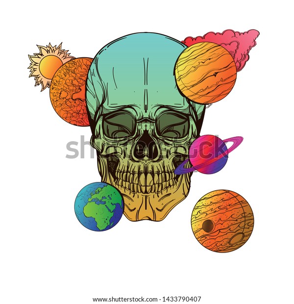 Colored Skull Planets On White Background Stock Vector (Royalty Free ...