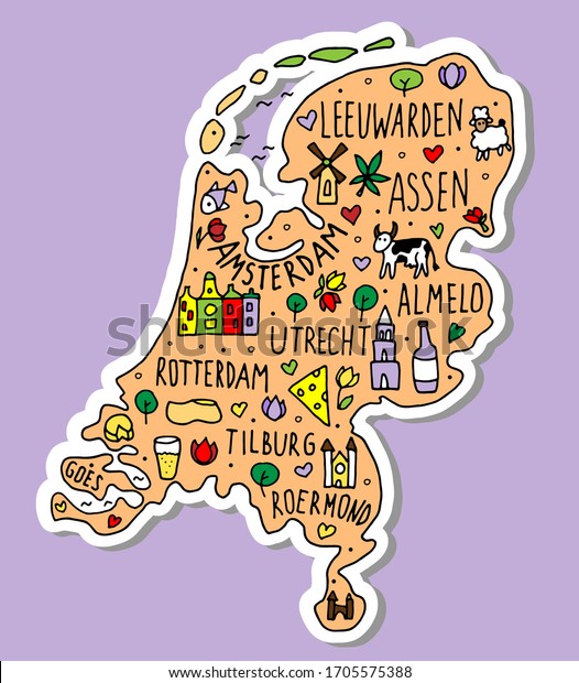 Colored Sticker Hand Drawn Doodle Netherlands: stockvector (rechtenvrij ...